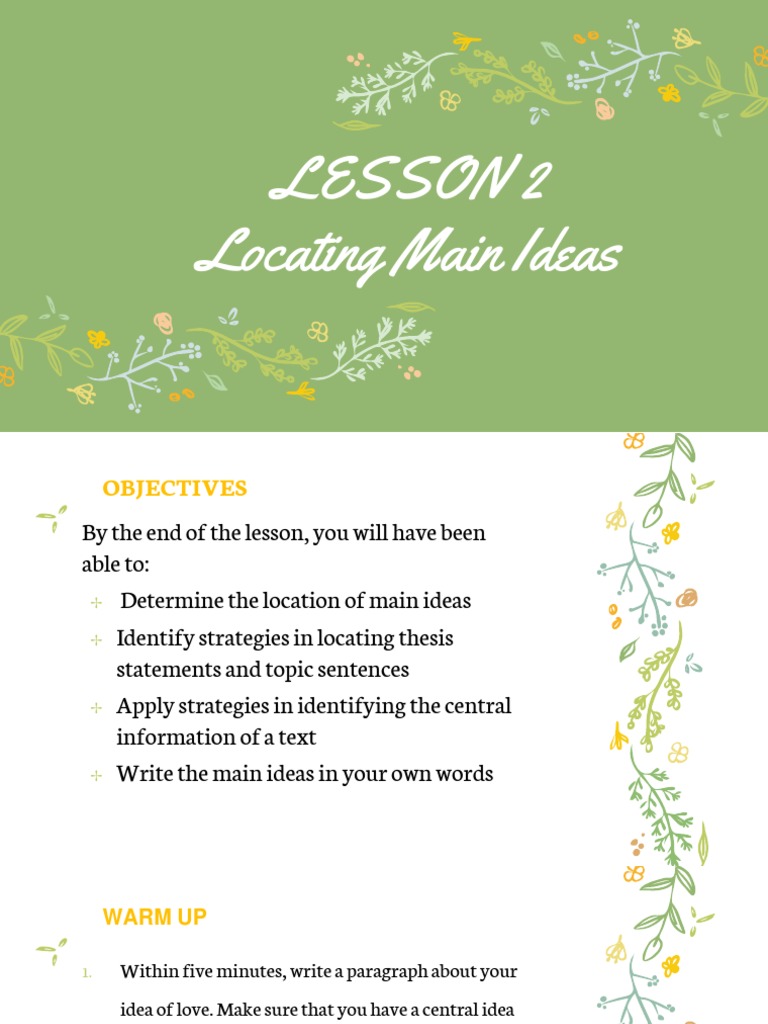 Lesson 2 Locating Main Ideas | Download Free PDF | English As A Second ...