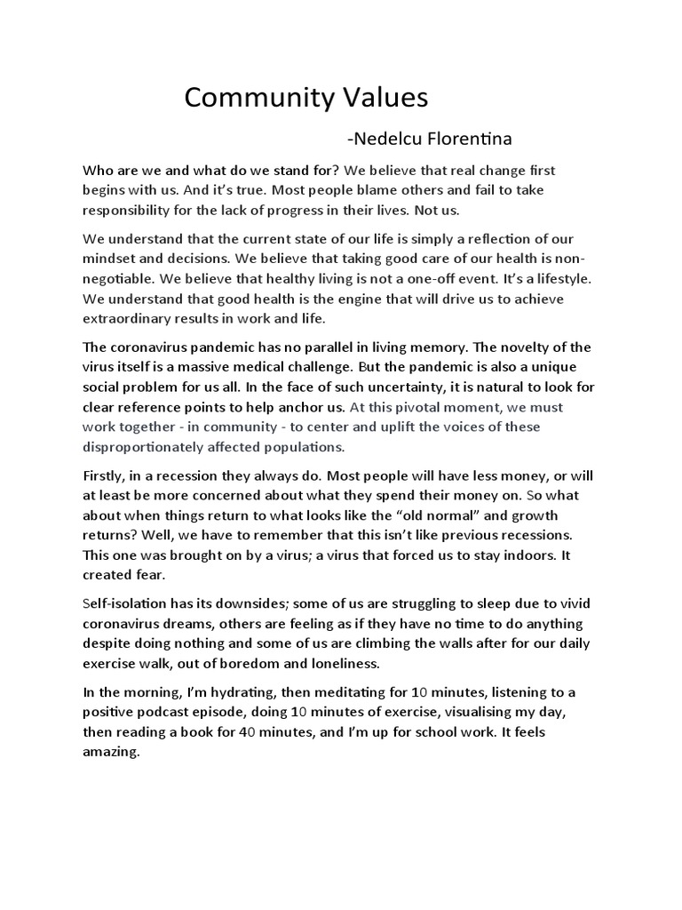 Community Values: - Nedelcu Florentina | PDF