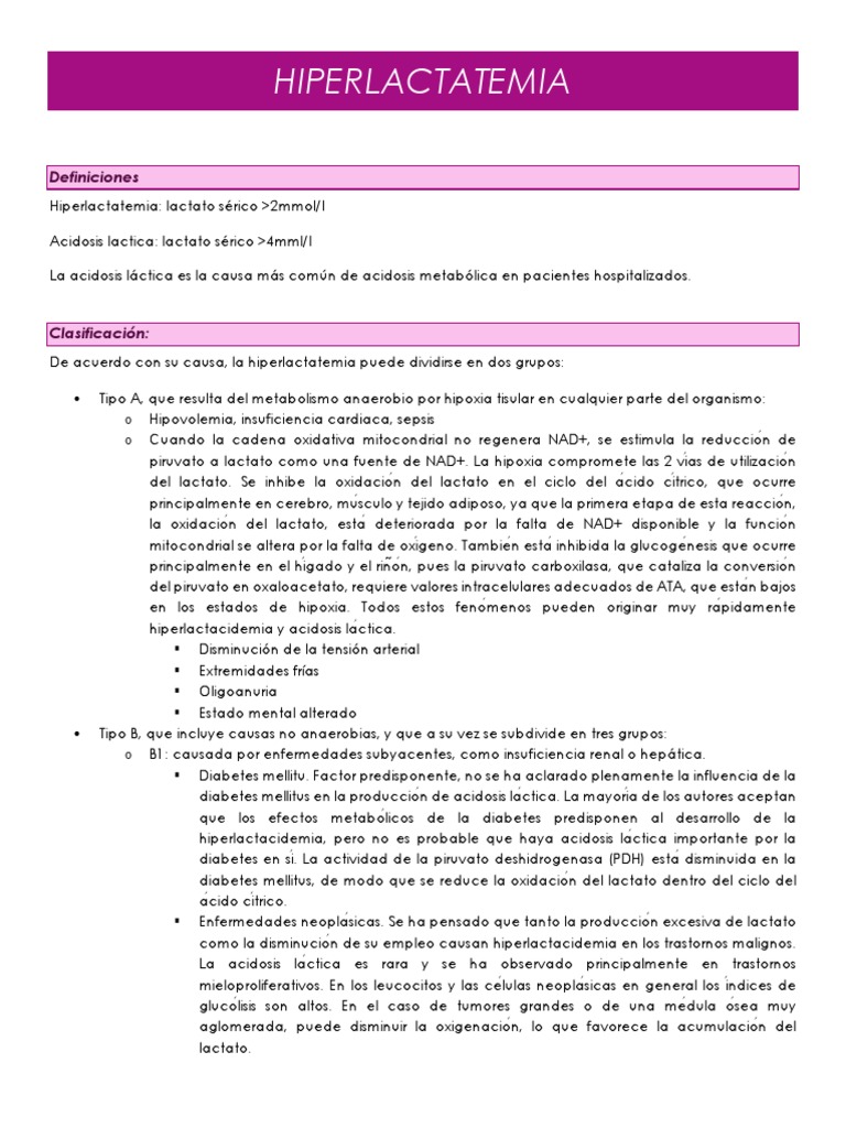 Clasificación y causas de hiperlactatemia | PDF | Ácido láctico ...