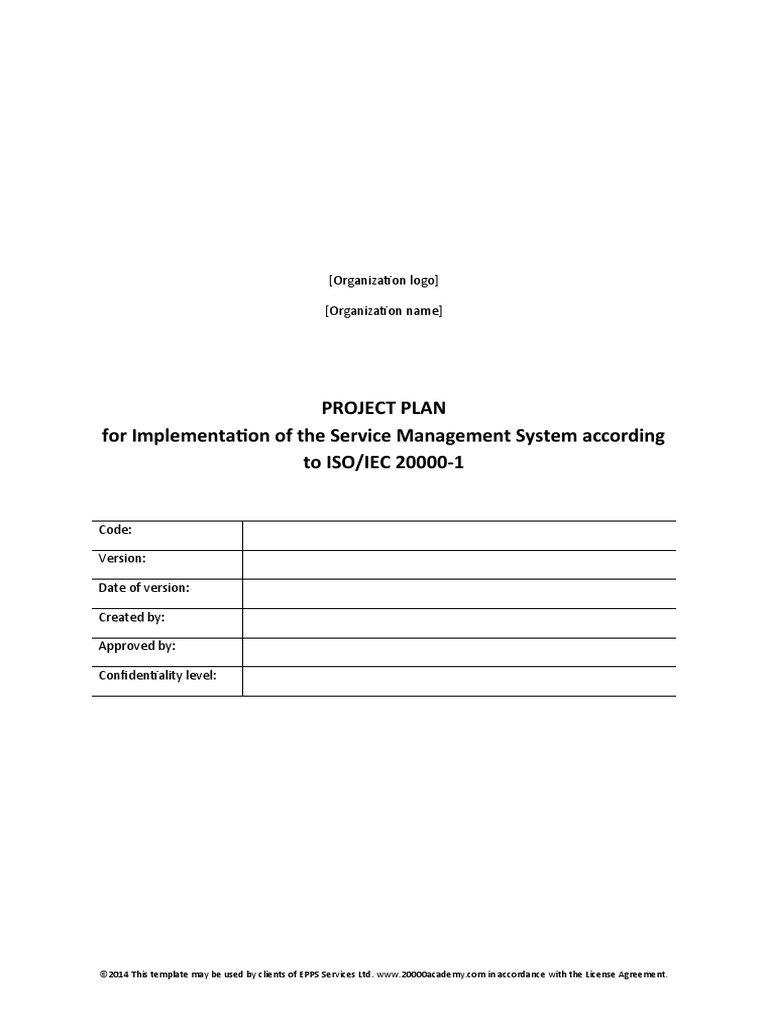 Project Plan For Implementation of The Service Management System ...