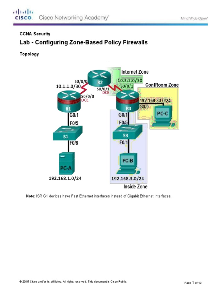 4.4.1.2 Lab - Configuring Zone-Based Policy Firewalls-ALDO PUGLIESE | PDF | Router (Computing ...
