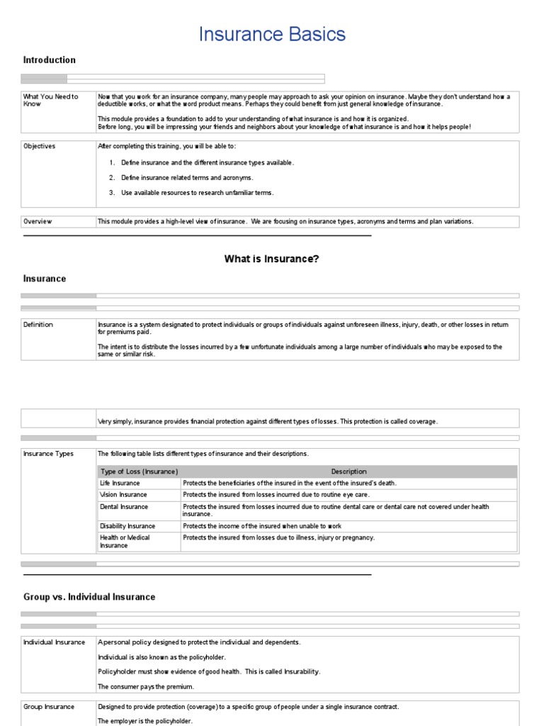 Insurance Basics | PDF