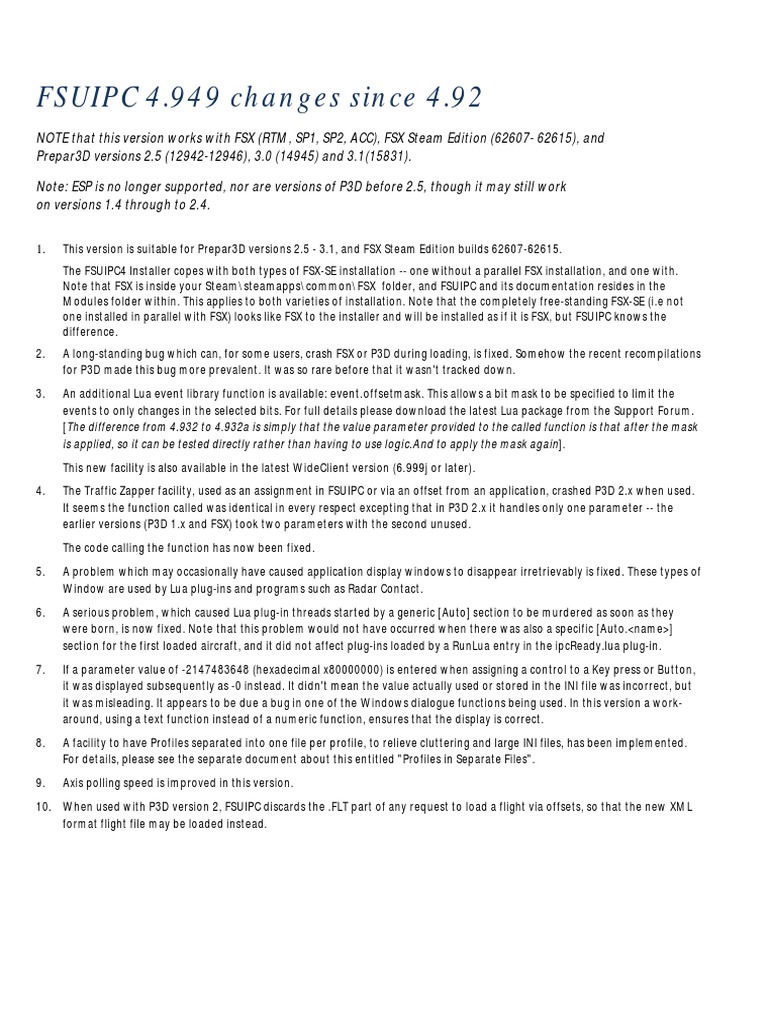 FSUIPC 4.949 Changes PDF | PDF | Parameter (Computer Programming) | Windows Registry