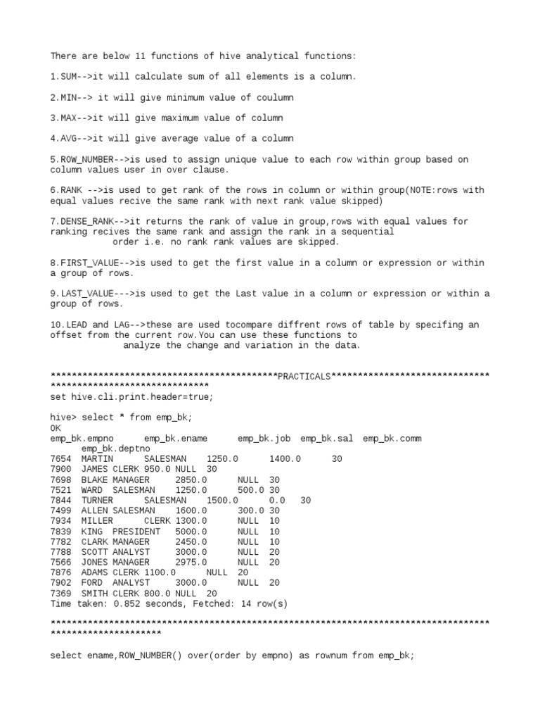 Hive Analytical Functions | PDF | Function (Mathematics) | Computer ...