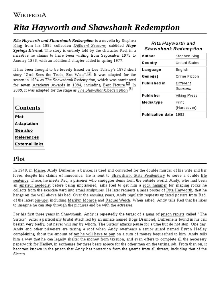 Rita Hayworth and Shawshank Redemption | PDF | Prison | Violence