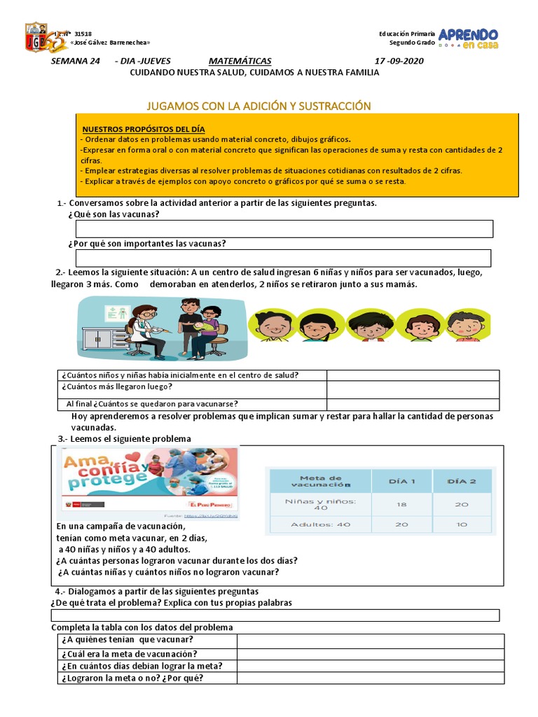 Hoja de Actividades 04 Matematica | Download grátis PDF | Sustracción | Cognición