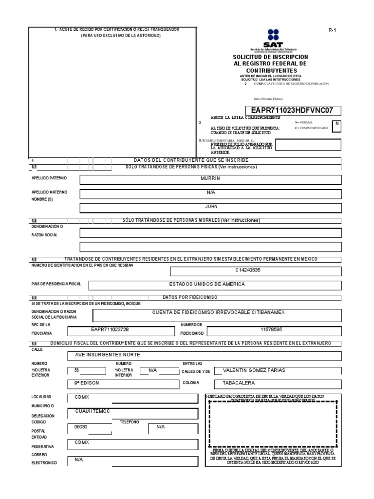 Formato R-1 Solicitud de Inscripcion Al Registro Federal de ...
