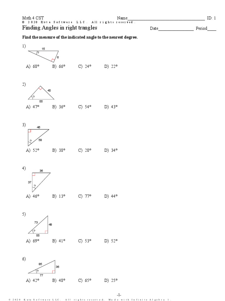 Math 4 CST Finding Angles in Right Triangles PDF | PDF | Convex ...