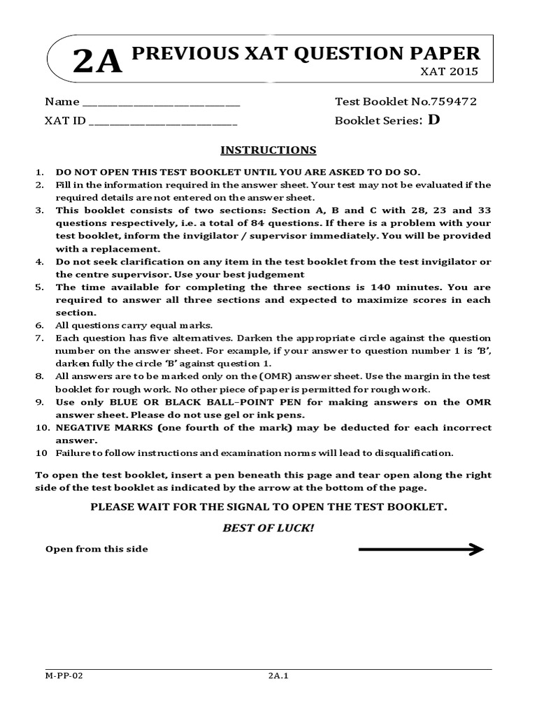 Previous Xat Question Paper: Instructions | PDF | Brain | Monopoly
