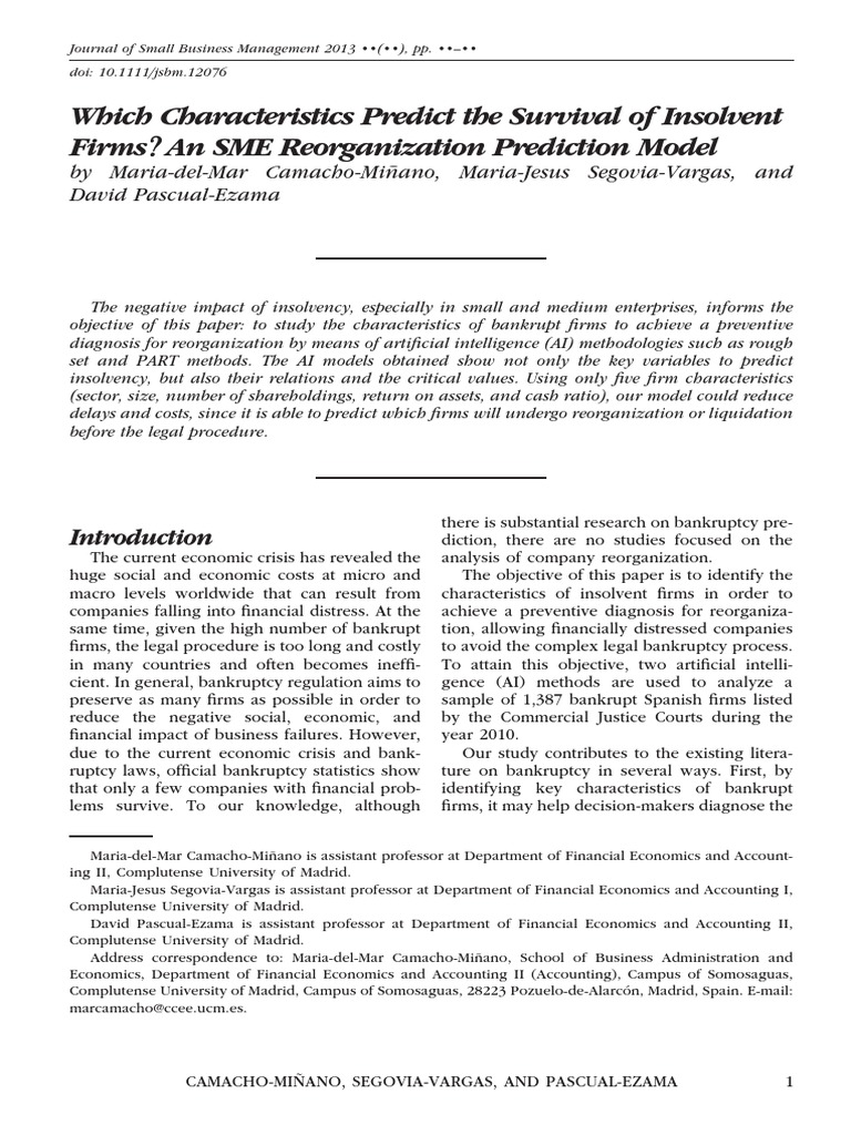 ? An SME Reorganization Prediction Model: Which Characteristics Predict The Survival of ...