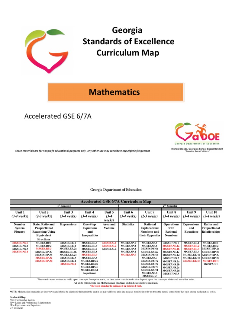 Georgia Standards of Excellence Curriculum Map: Accelerated GSE 6/7A ...