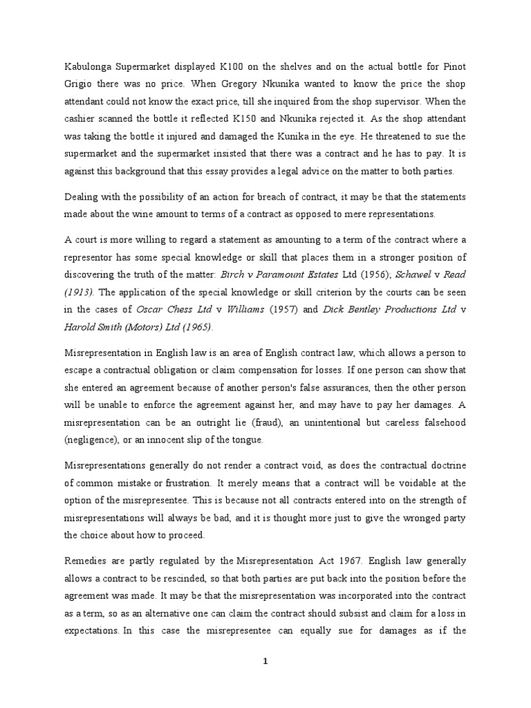 Contract Law | PDF | Misrepresentation | Damages