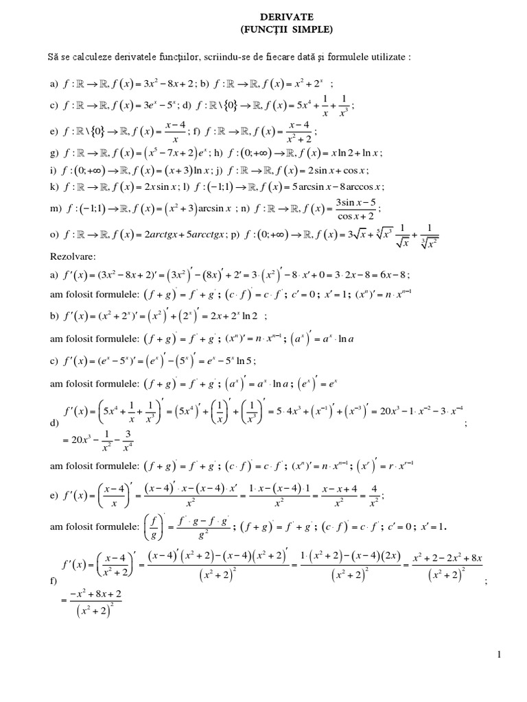 Derivate Funcţii Simple PDF | PDF