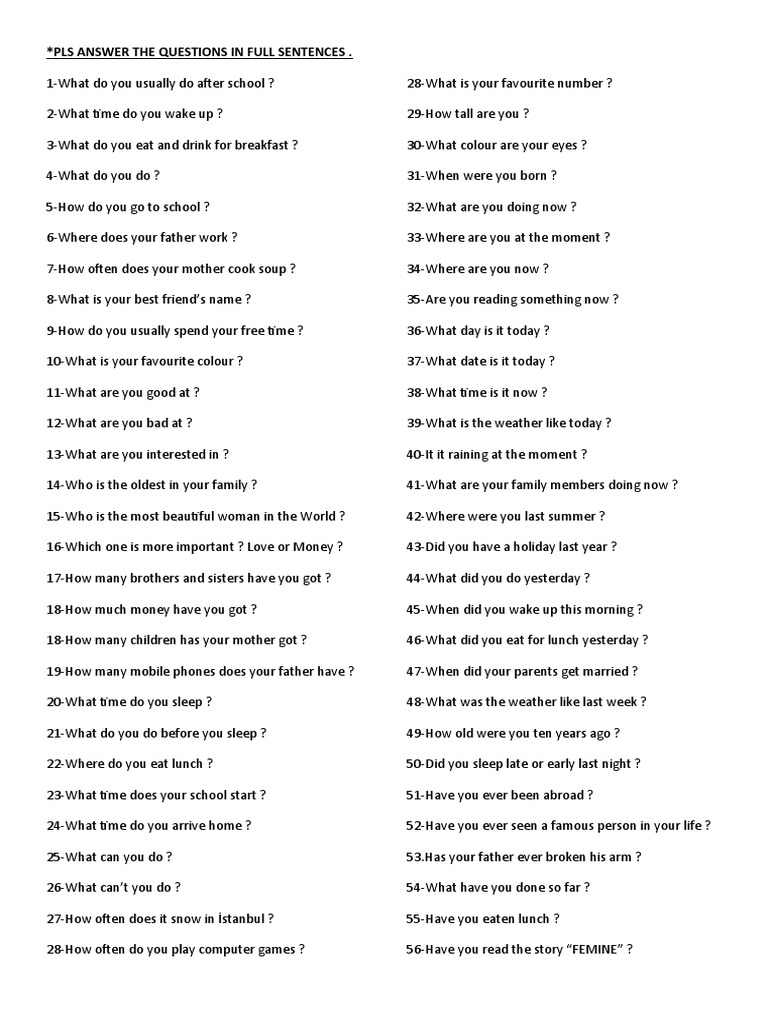 Pls Answer The Questions in Full Sentences | PDF