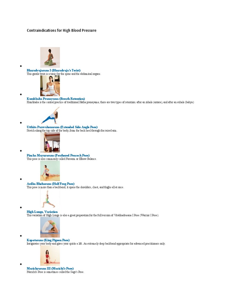Contraindications For High Blood Pressure Poses | PDF | Physical ...