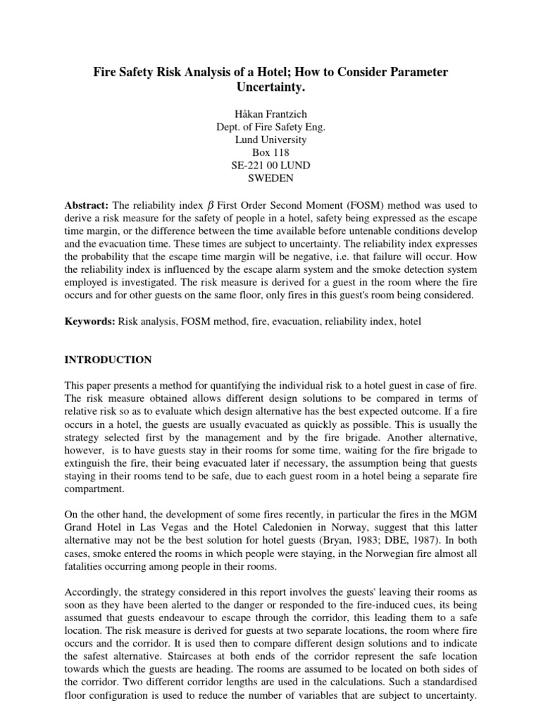 Fire Safety Risk Analysis of A Hotel How To Consider Parameter ...