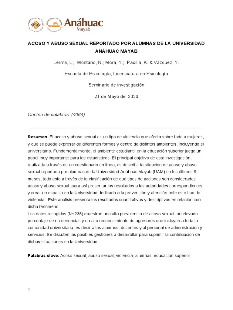 Reporte Acoso y Abuso Sexual Uam | PDF | Acoso sexual | Abuso sexual