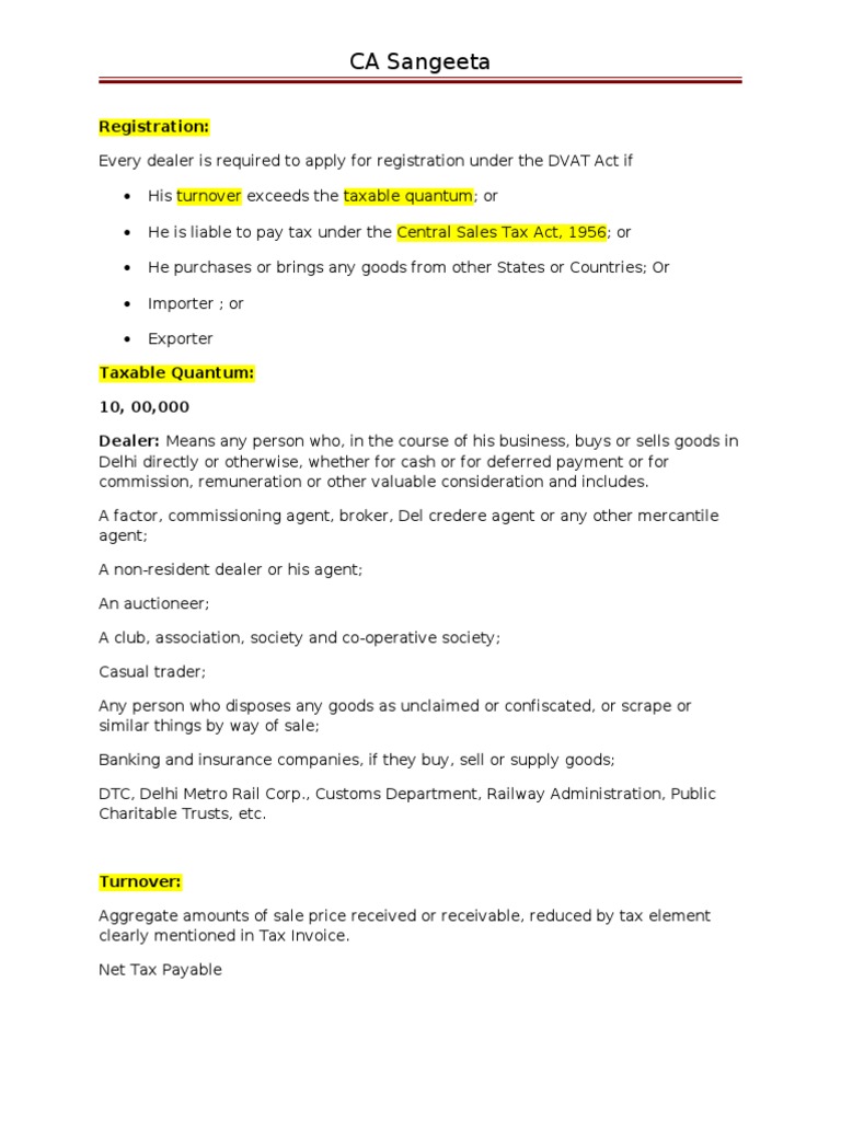 DVAT Registration and Tax Guidelines | PDF | Debits And Credits | Invoice