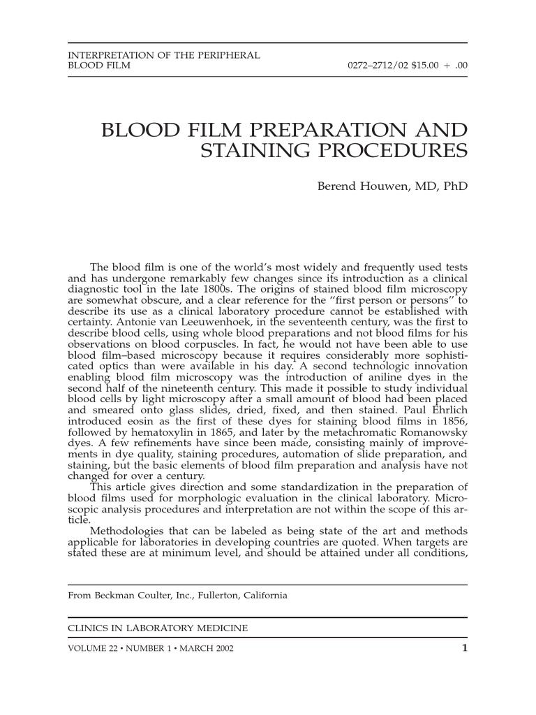 Blood Film Preparation and Staining Procedures | PDF | Staining ...