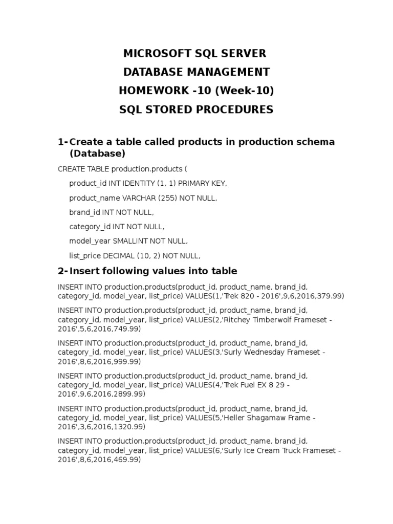 Microsoft SQL Server Database Management HOMEWORK - 10 (Week-10) SQL Stored Procedures | PDF ...