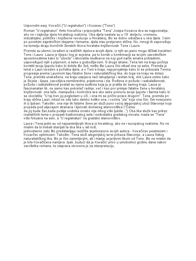 Usporedni Esej Uregistraturi-Tena | PDF