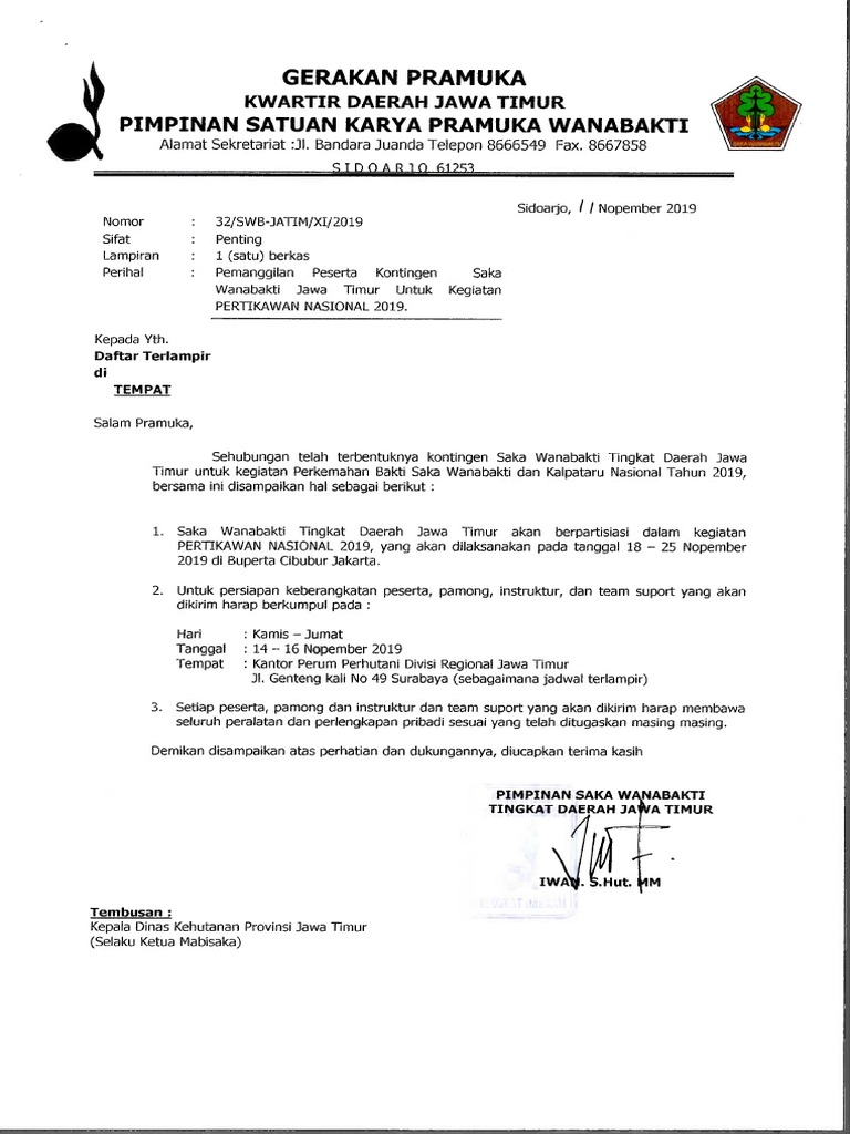 Surat Pemanggilan Kontingen | PDF