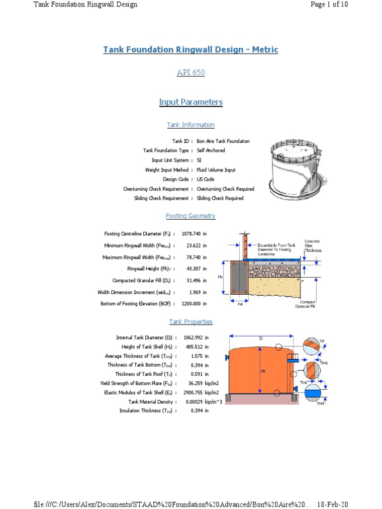 Tank Foundation Ringwall | PDF | Volume | Structural Load
