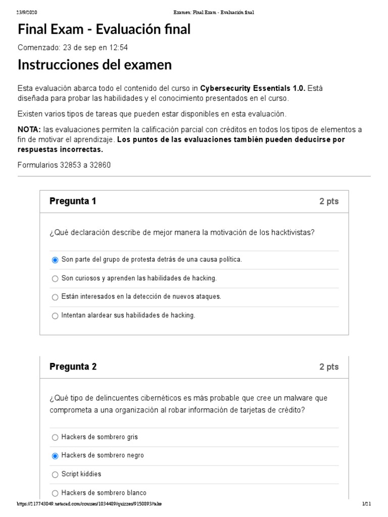 Examen - Final Exam - Evaluación Final | PDF | Contraseña | Autenticación