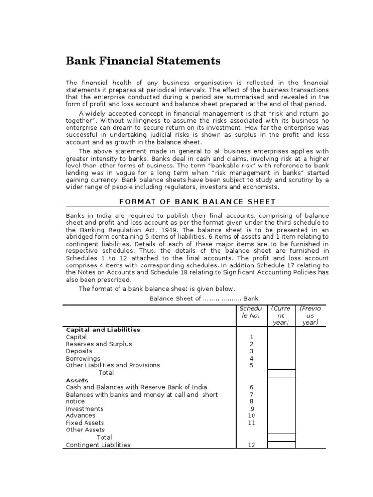 Bank Financial Statements: Format of Bank Balance Sheet | PDF | Deposit ...