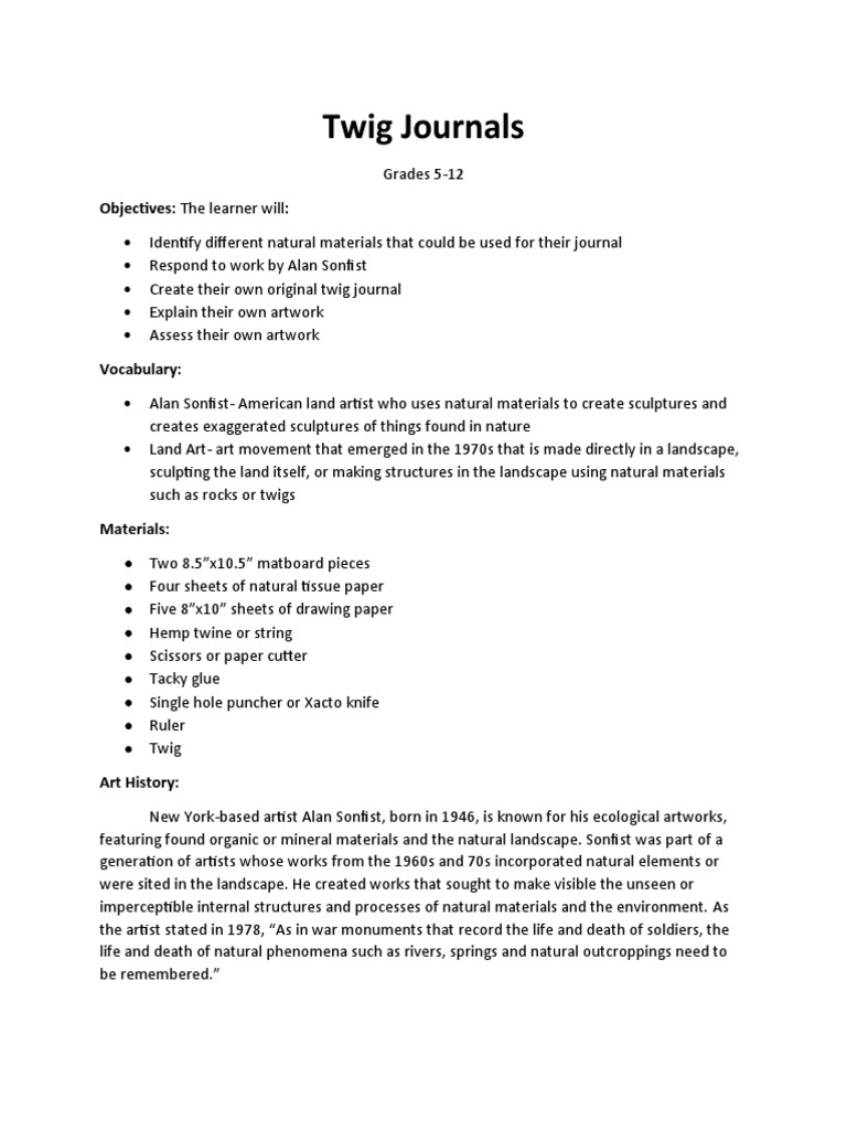 Twig Journal Lesson Plan | PDF | Cognition | Learning