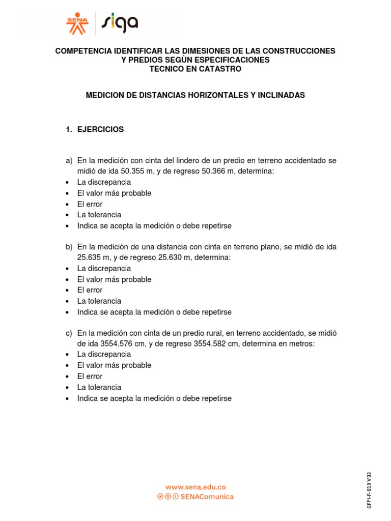 Ejercicios Mediciones Horizontales y Inclinadas | PDF