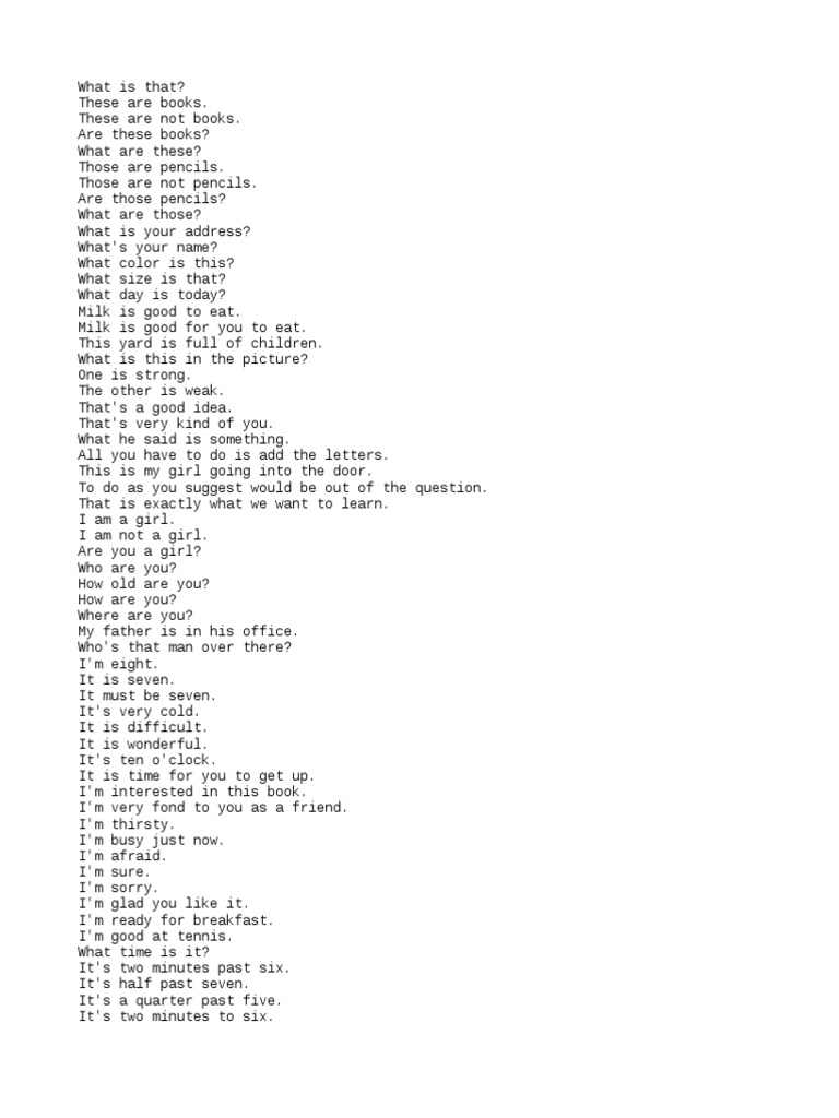 Simple English Sentences | PDF | Clothing