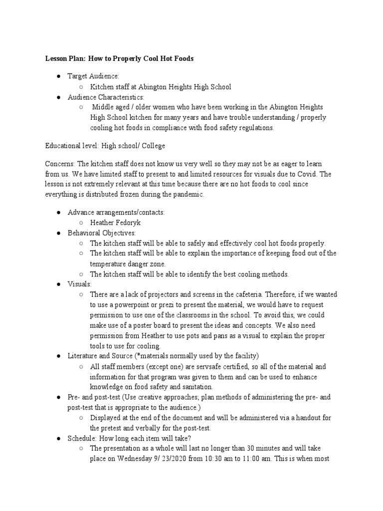 Lesson Plan: How To Properly Cool Hot Foods | PDF | Refrigerator ...