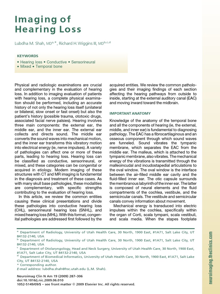 Imaging Techniques and Pathologies of Hearing Loss: A Comprehensive ...