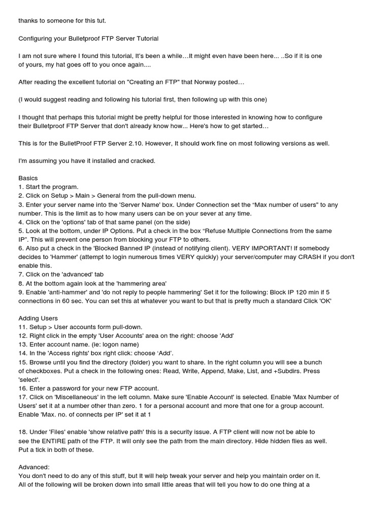 BulletProof FTP Server Tutorial | PDF | File Transfer Protocol | System Software