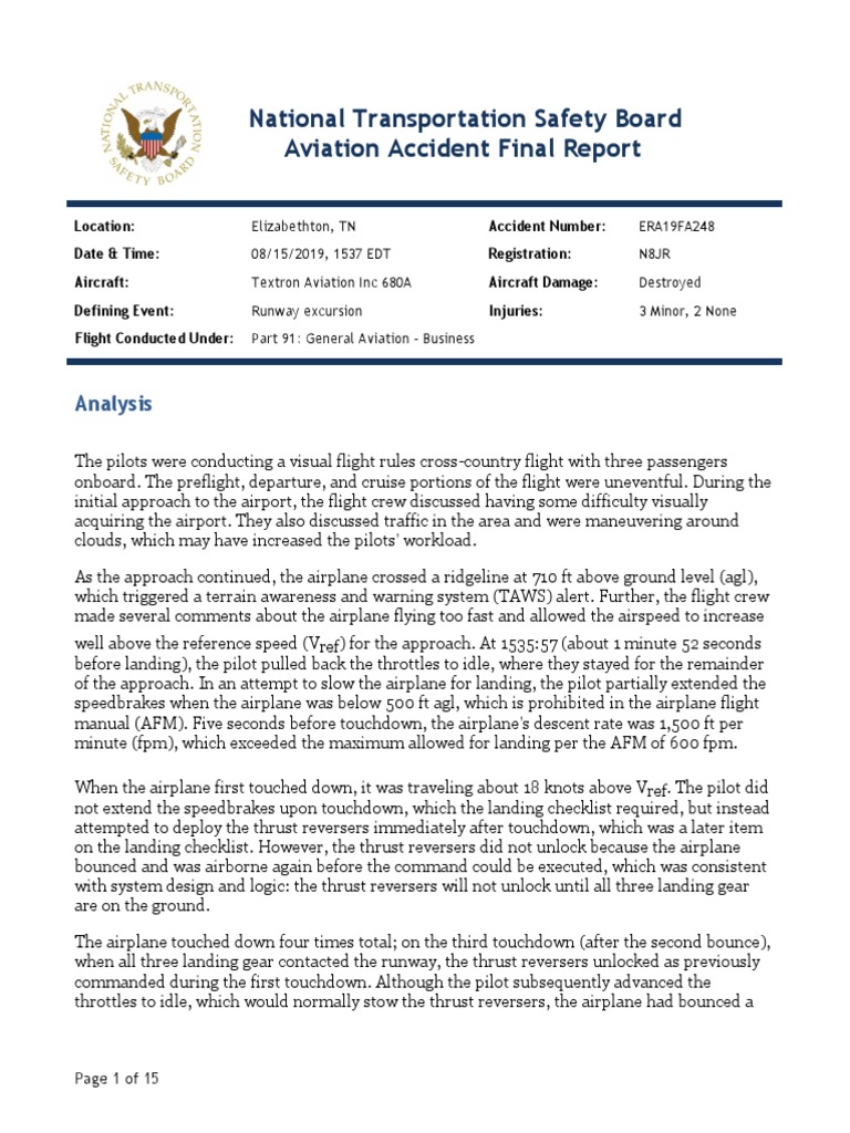NTSB Final Report On Dale Earnhardt Jr. Plane Crash | PDF | Landing ...