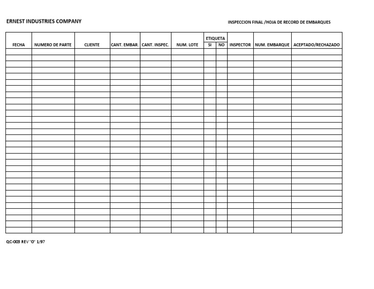 Hoja Inspeccion de Embarques | PDF