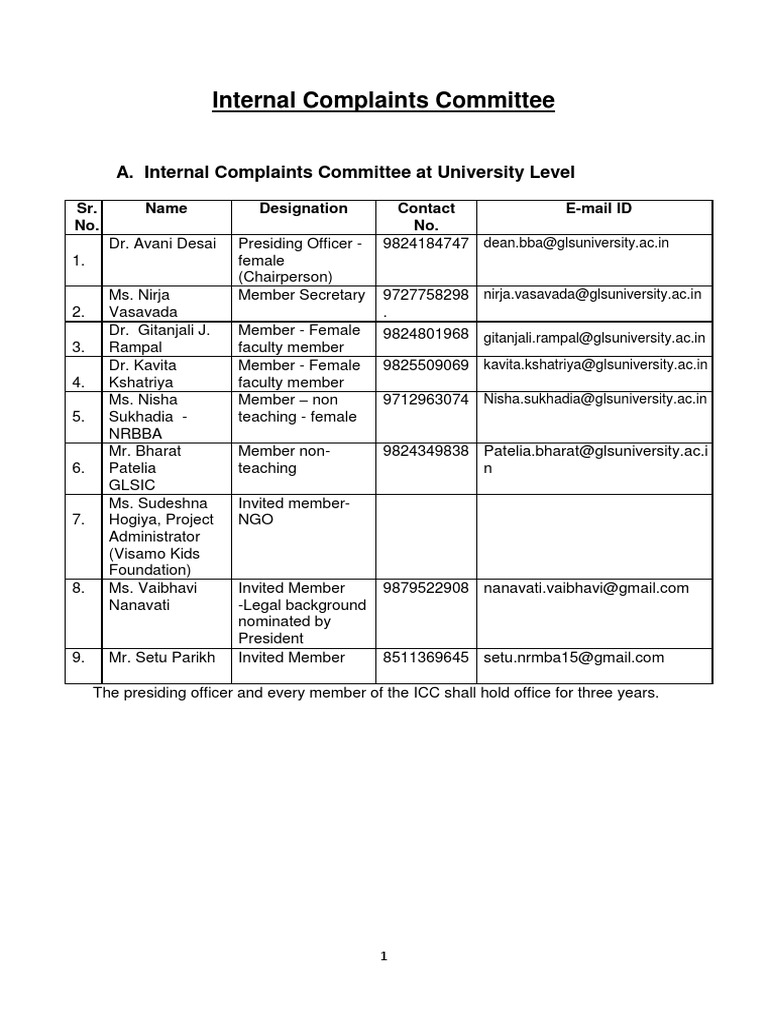 A. Internal Complaints Committee at University Level | PDF