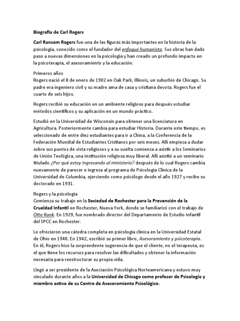 Biografía de Carl Rogers | PDF | Aprendizaje | Psicoterapia