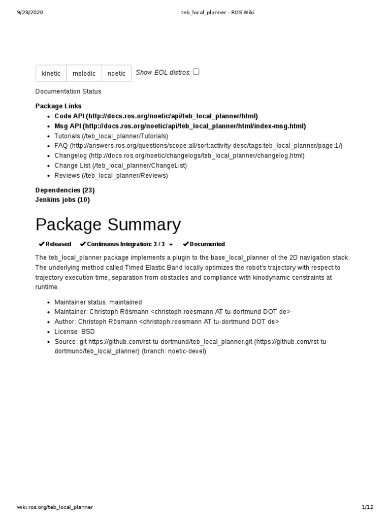 Teb - Local - Planner - ROS Wiki | PDF | Mathematical Optimization ...