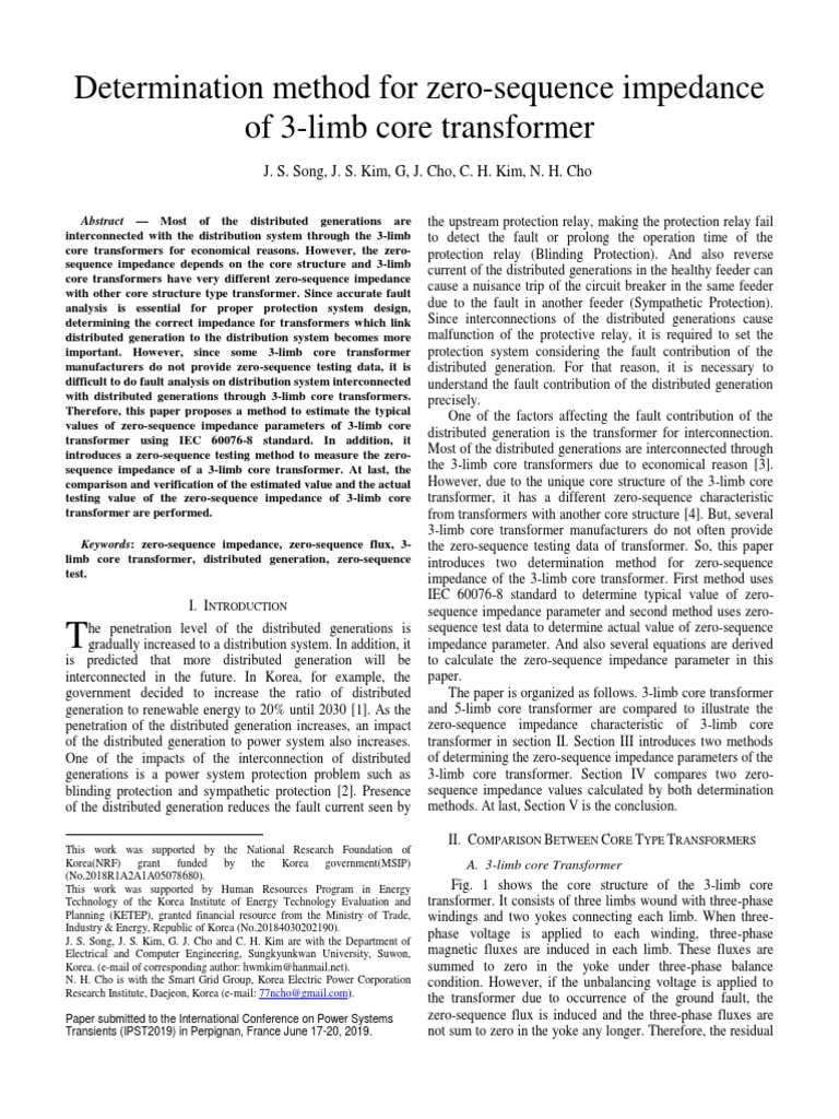 Determination Method For Zero-Sequence Impedance of 3-Limb Core ...