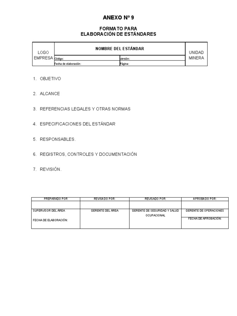 Anexo 9 Formato para Elaboración de Estándares | PDF