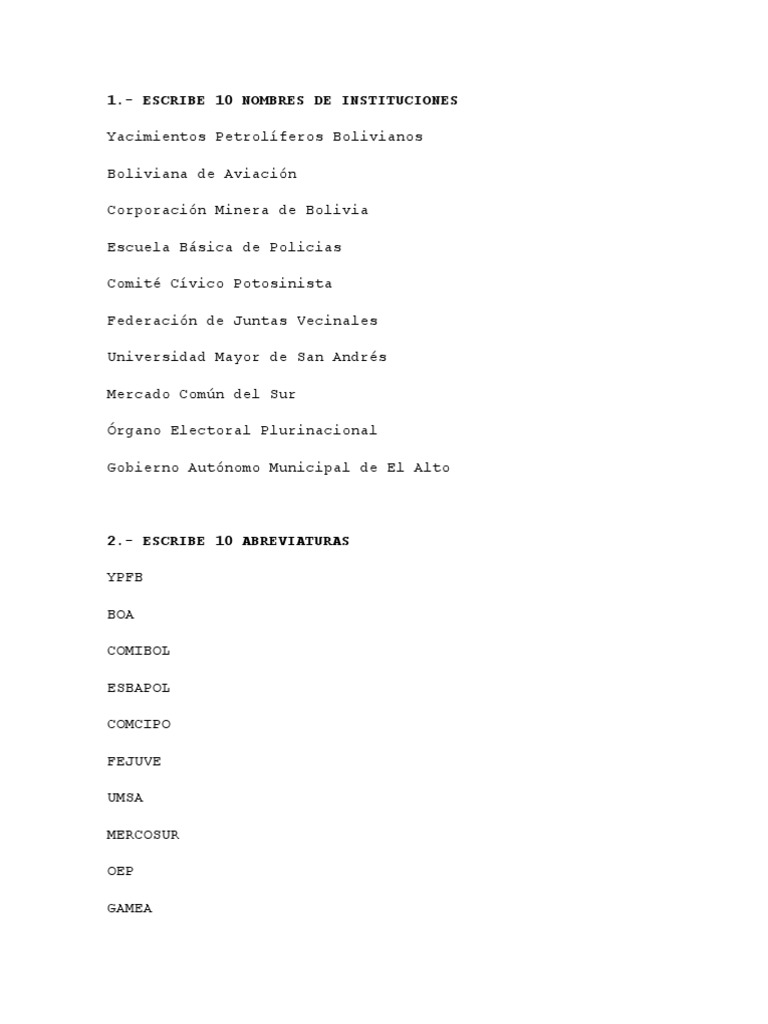 Abreviaturas Ejemplos y Oraciones | PDF