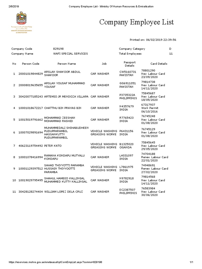 Company Employee List - Ministry of Human Resources & Emiratisation PDF ...