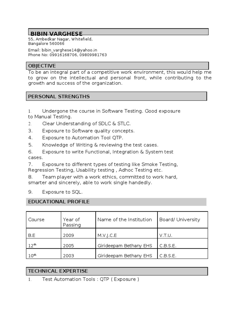 Bibin Varghese Resume - Software Testing Engineer | PDF | Antivirus ...