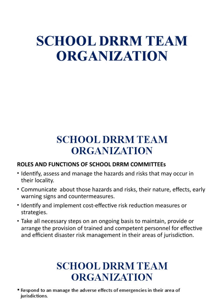 School DRRM Team Structure and Roles | PDF | Risk Management | Search ...