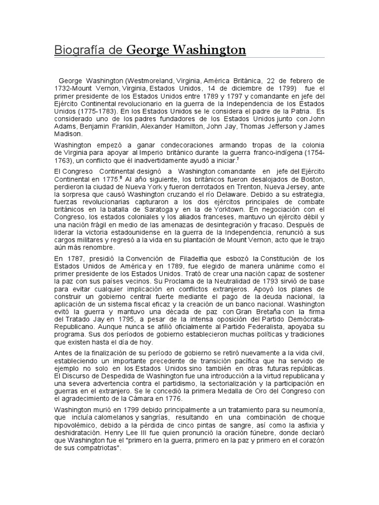 Biografía de George Washington | PDF | George Washington | Padres ...