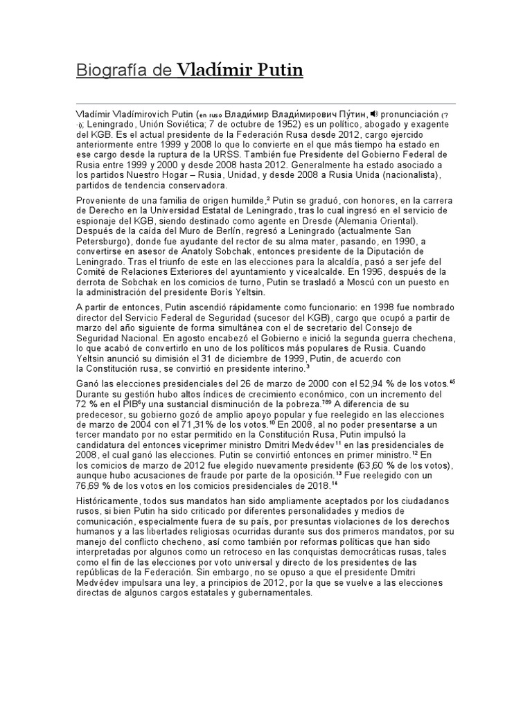 Biografía de Vladímir Putin | PDF | Vladimir Putin | Política mundial