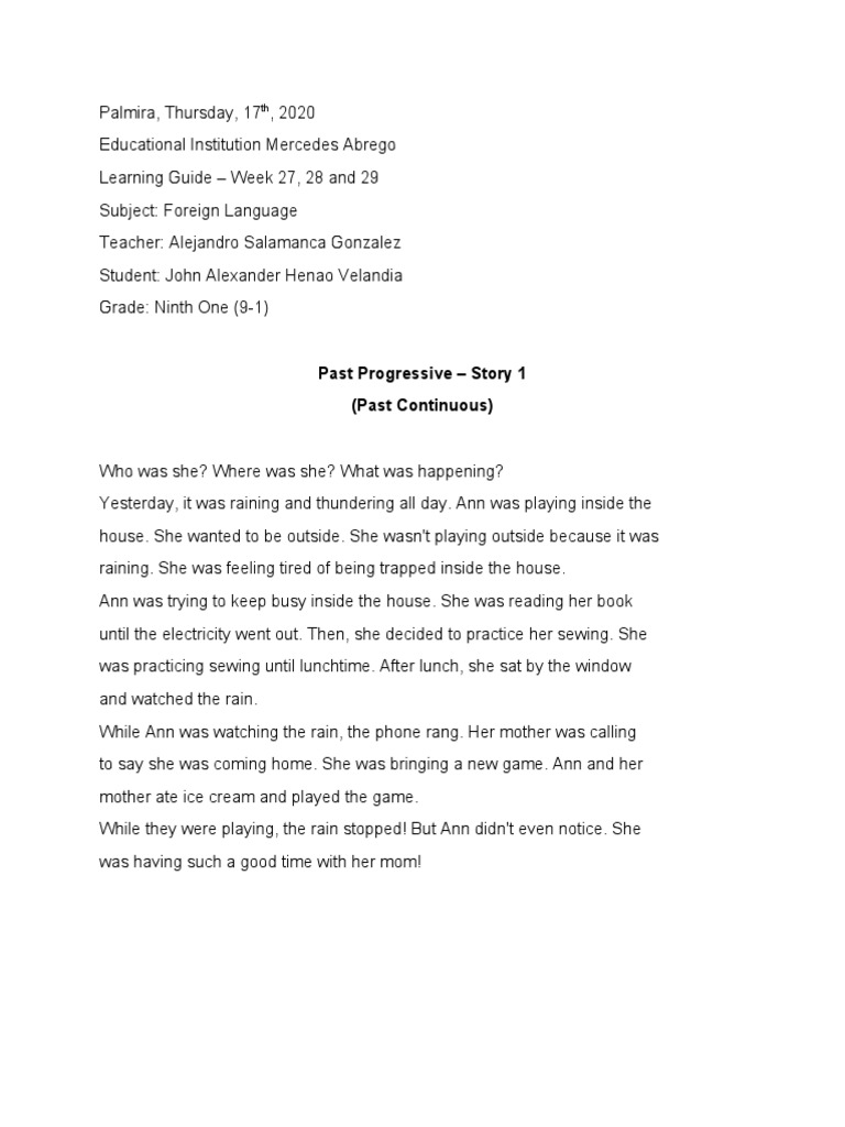 Past Progressive - Story 1 (Past Continuous) | PDF | Question | Grammar