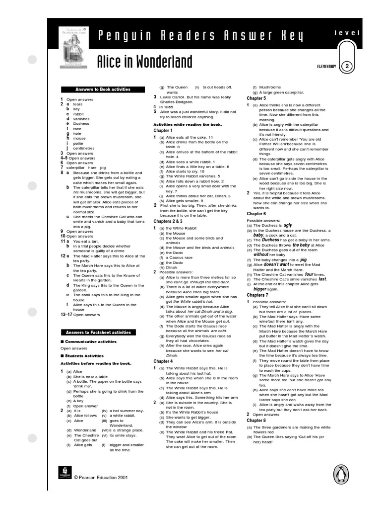 Alice in Wonderland. Answer Key | PDF | Alice's Adventures In ...